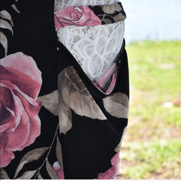 SwankStyles | Tops | Black Design Rose Floral Top | Poshmark